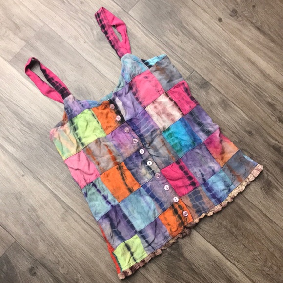 Blue Sky | Tops | Blue Sky Fair Trade Tie Dye Patchwork Tank Top | Poshmark